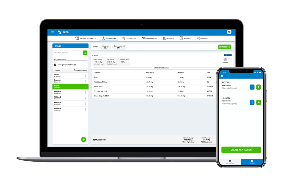 Feed production software for livestock and dairy operations