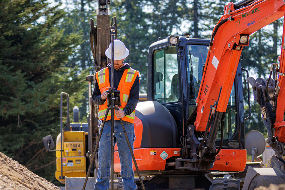 Total station-machinebesturing voor bouwmachines